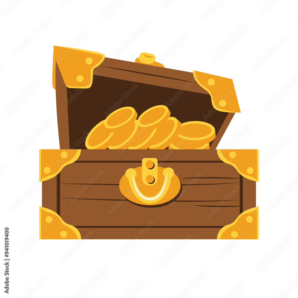 Cartoon open treasure chest vector illustration, isolated on white ...