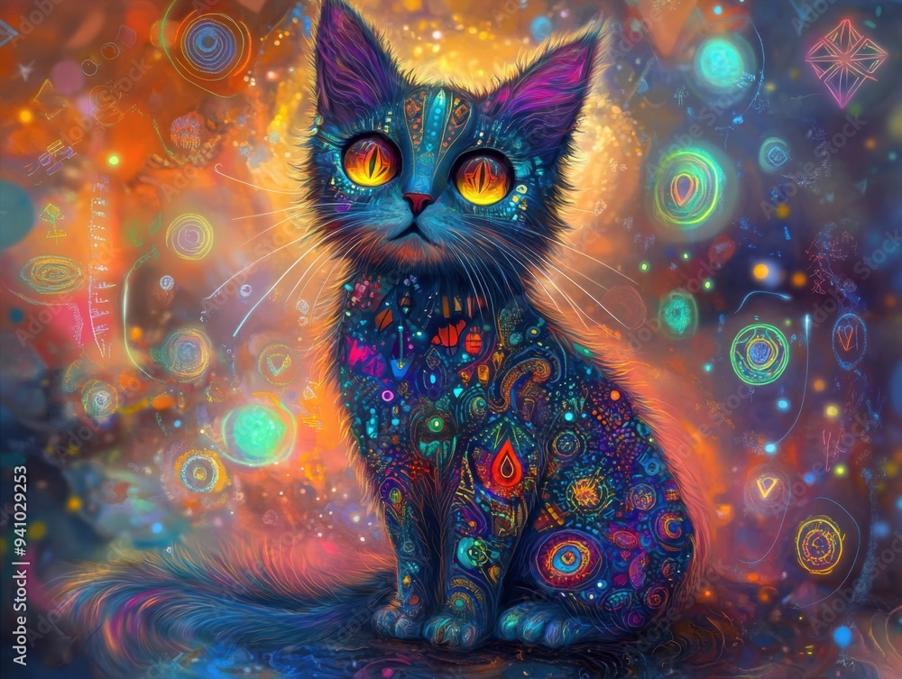 Enigmatic Feline: Mystical Cat with Multiple Eyes in Surreal World of ...