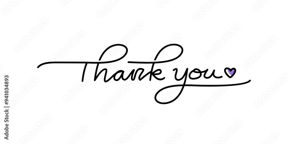 Thank You handwritten inscription Continuous thin line. One line ...
