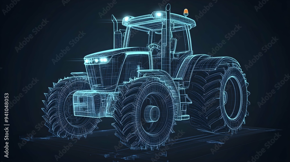 A farm tractor concept in 3D vector illustration is presented in a ...