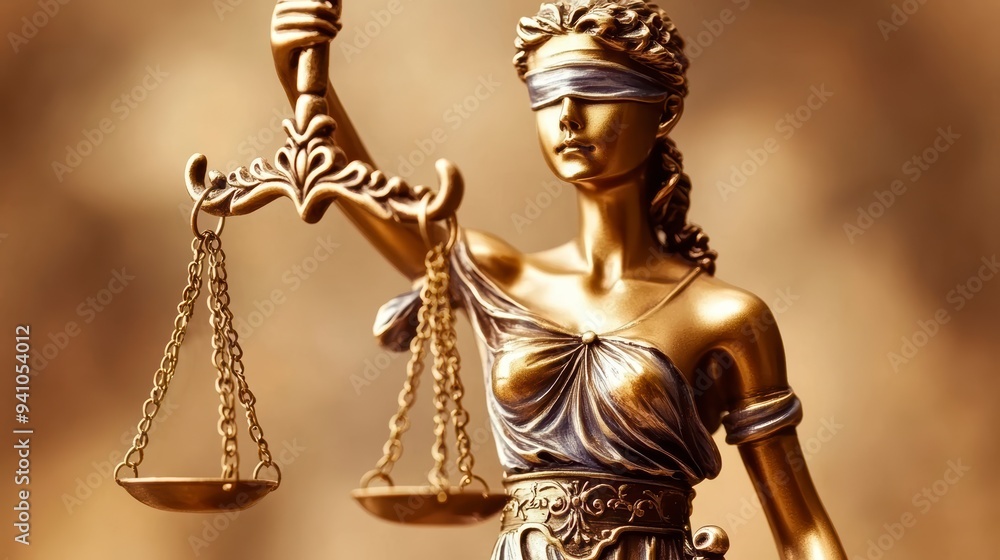 The bronze statue of Lady Justice with blindfold and scales symbolizes ...