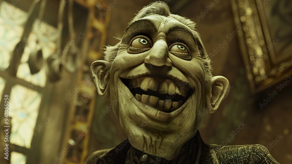 Creepy Puppet Smile: Close-Up of a Vintage Puppet with a Disturbing ...