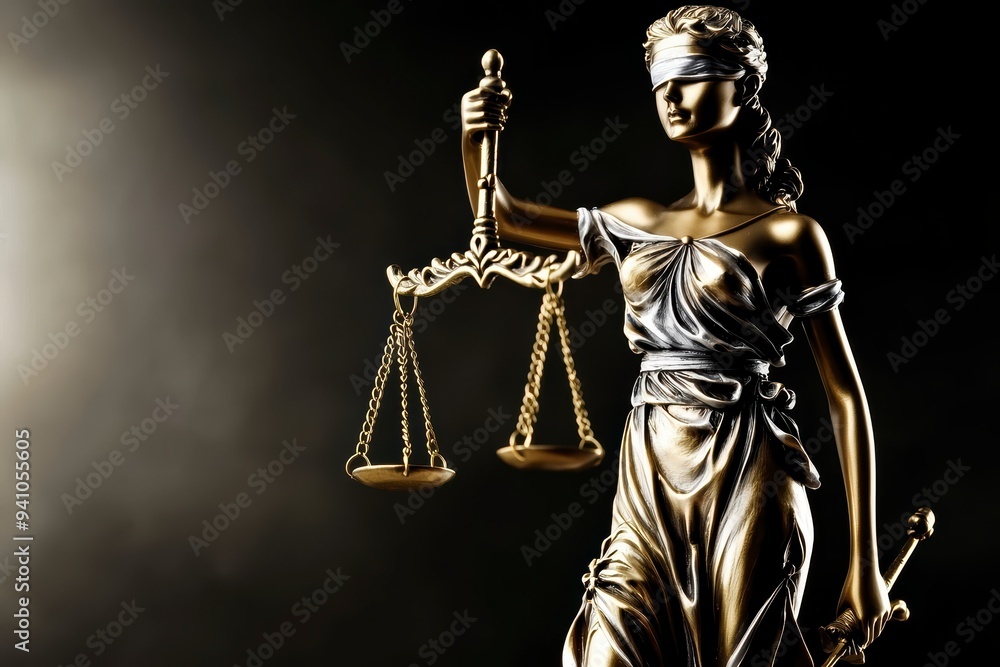 The bronze statue of Lady Justice with blindfold and scales symbolizes ...