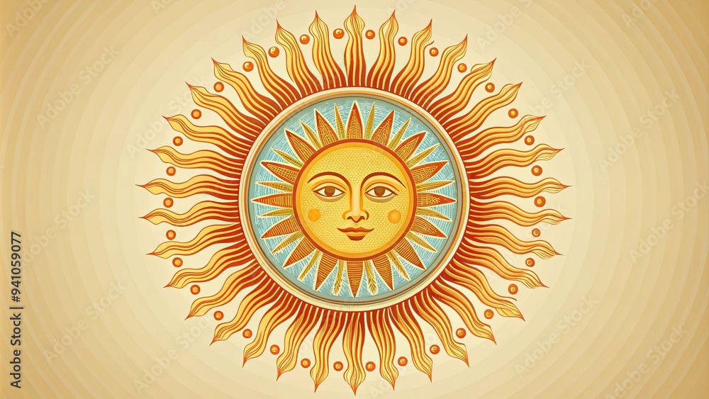 Vintage s of sun designs in circle shapes with basic RGB color palette ...