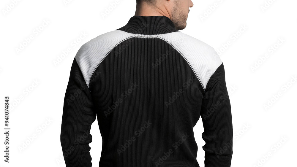 Blank black and white knitted sweater mockup, front and back view, 3d ...