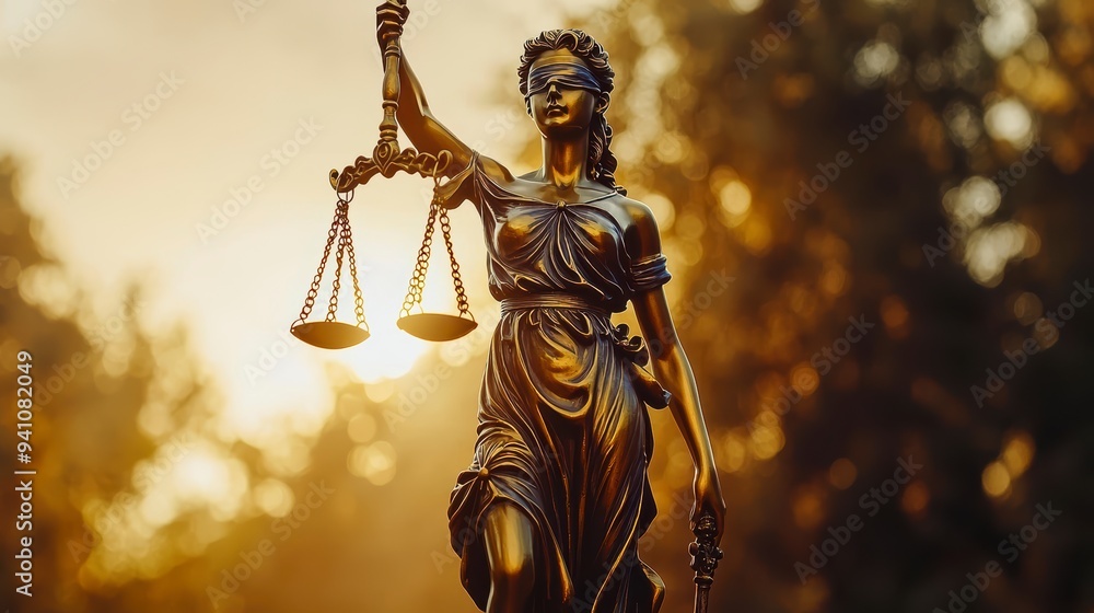 The bronze statue of Lady Justice with blindfold and scales symbolizes ...