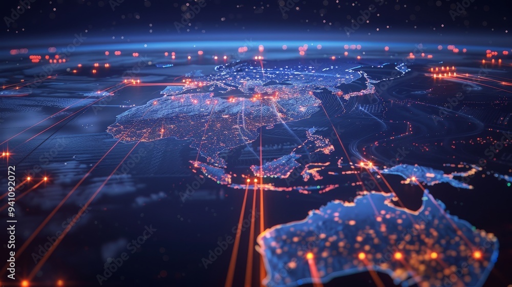world map focusing on global air travel routes and major international ...