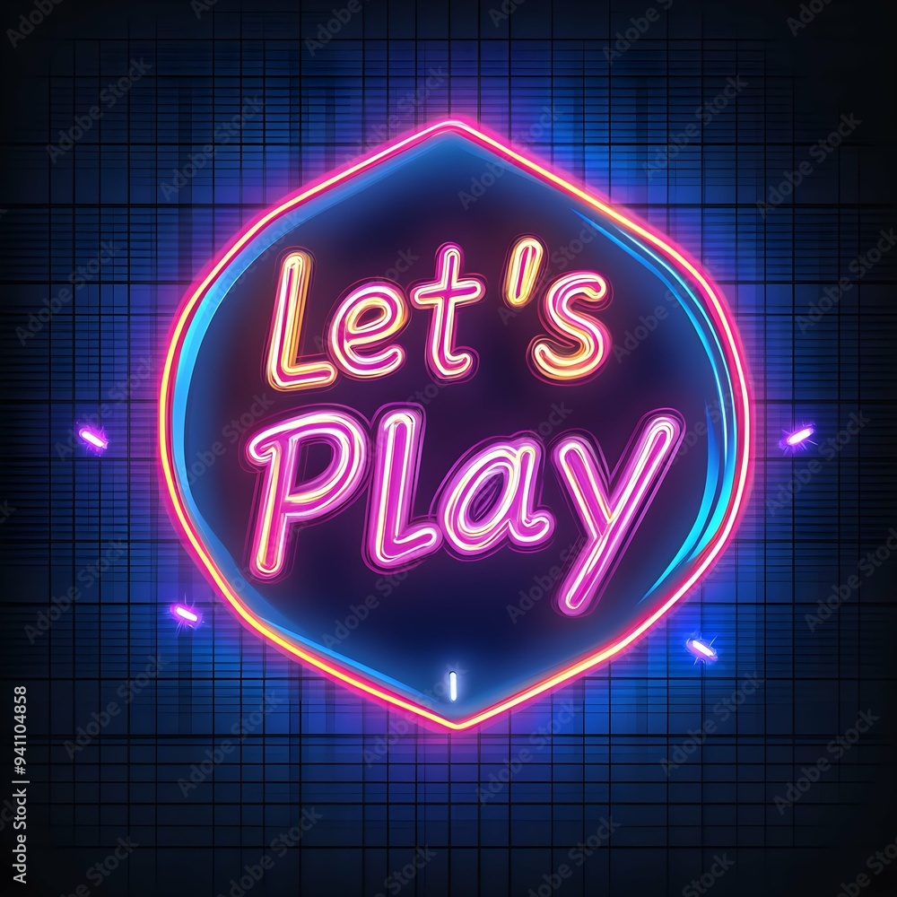 The "Let's Play" neon sign, depicted as a bright signboard and light ...