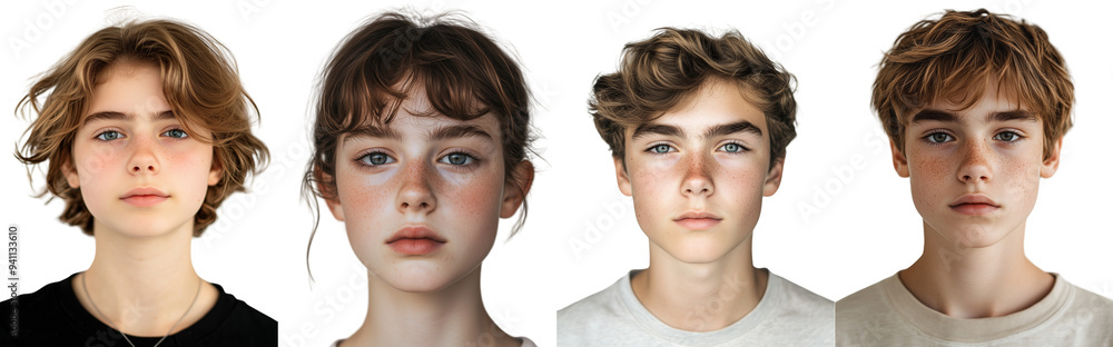 set of A hairstyle brings out the beauty of a teenage face, teen ...