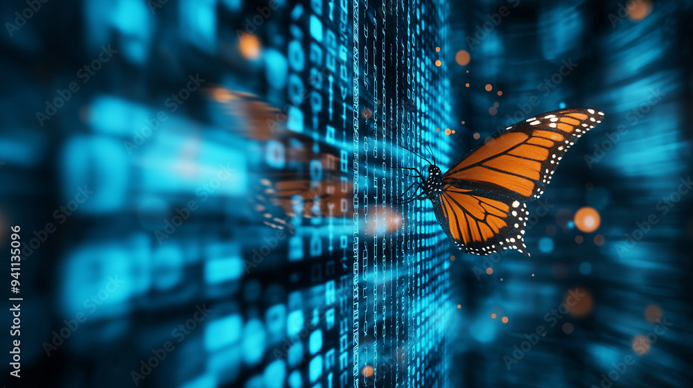 A butterfly with wings made of symmetrical data columns, representing ...