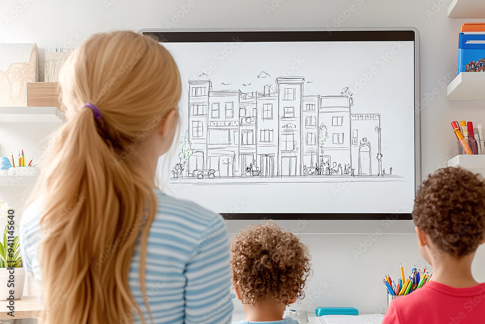 Dynamic Classroom Engagement: Teacher Draws on Interactive Whiteboard ...