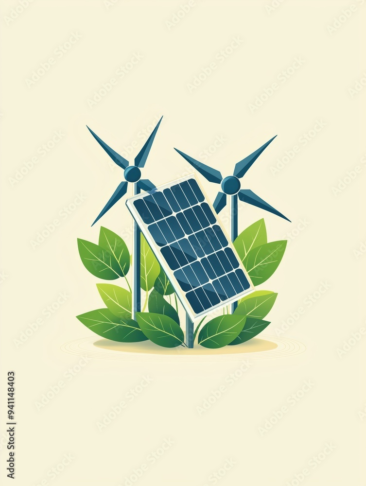 Eco-Friendly Green Energy Icon - Solar Panels, Wind Turbines & Clean ...