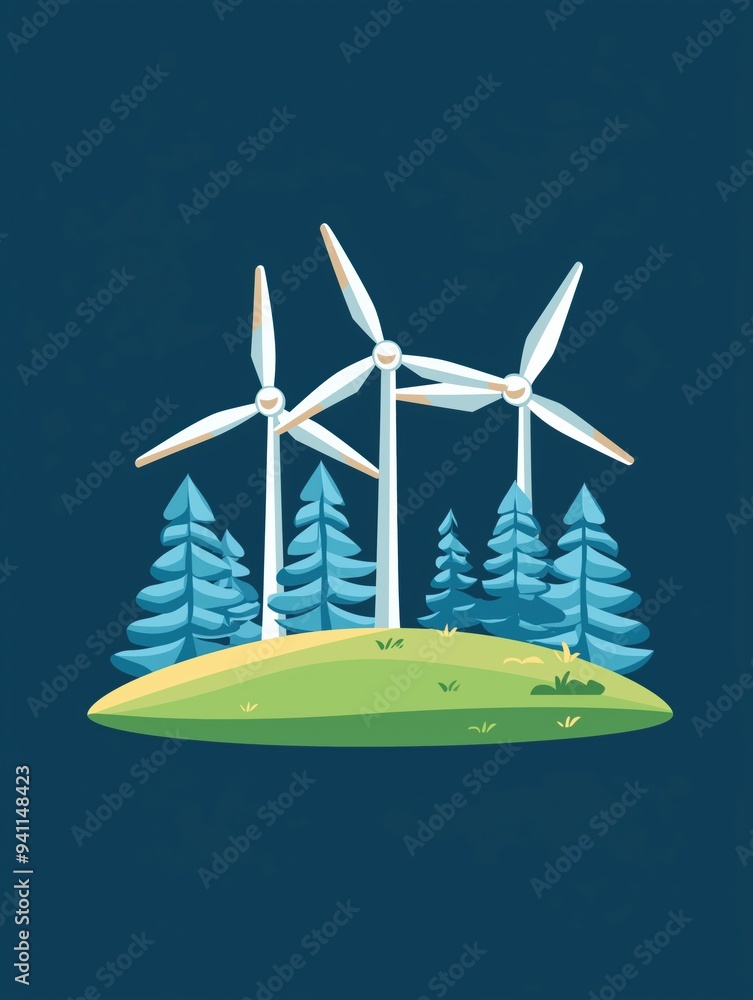 Eco-Friendly Green Energy Icon - Wind Turbines & Clean Lines Design for ...