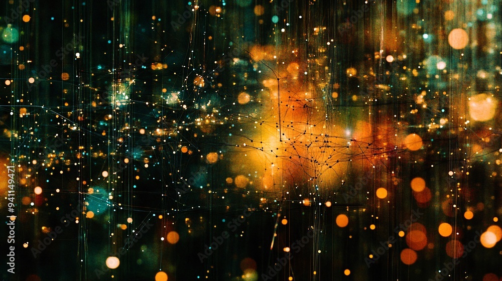 An AI algorithm visualized as a series of intricate lines and nodes processing massive amounts ...