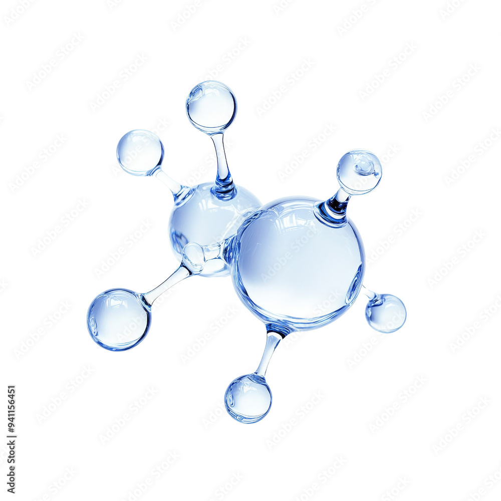 3D of a transparent molecule structure, blue spheres connected by rods ...