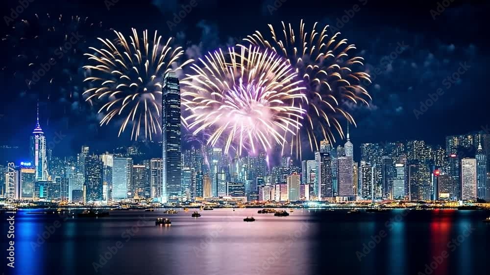 A breathtaking display of vibrant fireworks lighting up the night sky ...