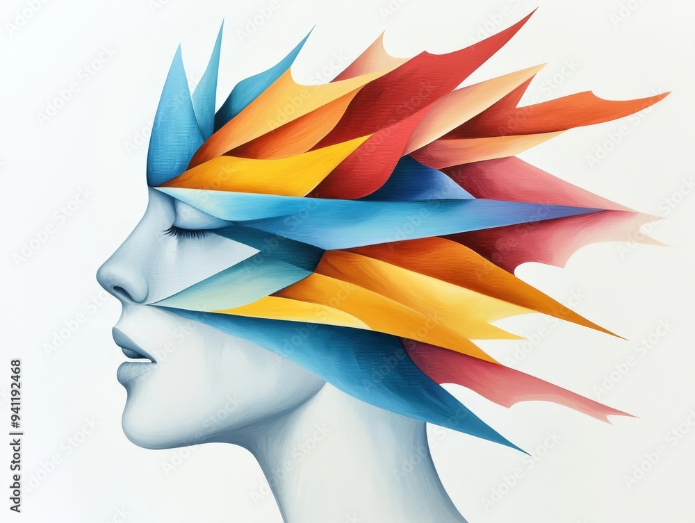 Abstract representation of a migraine with jagged shapes and intense ...