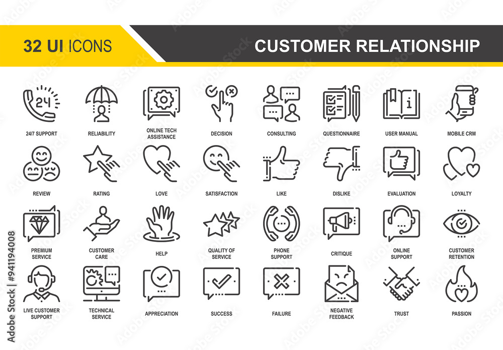Vector set of customer relationship management flat line web icons ...