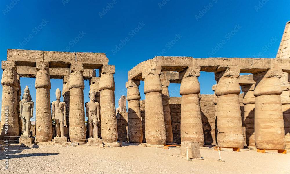 Panoramic view of the royal court of Ramses inside the ancient temple ...