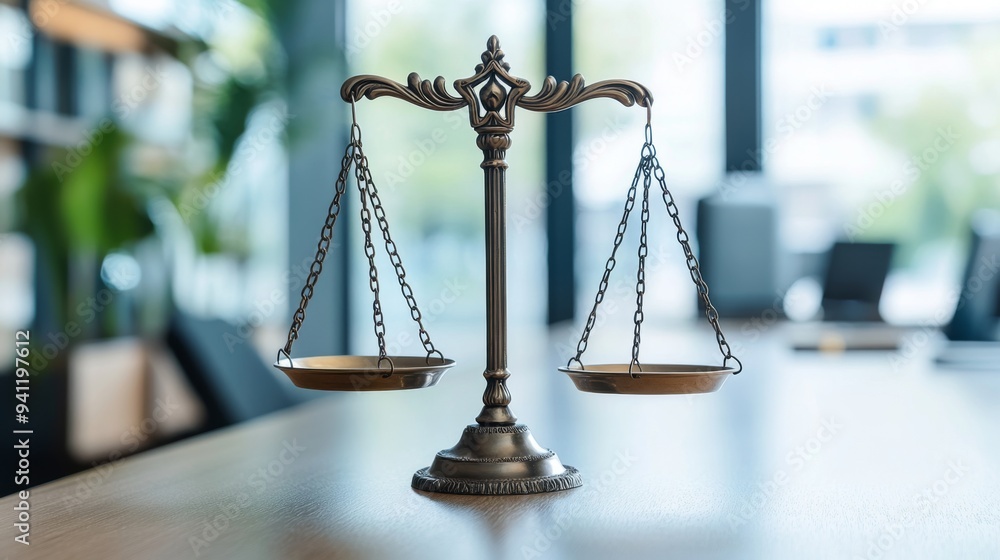 A close-up of a modern scales of justice with a sleek design, set ...