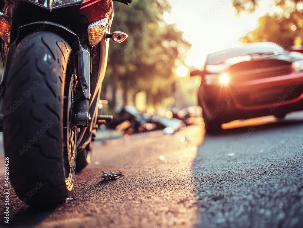 Dangerous motorcycle and car crash on road with reckless driving and ...