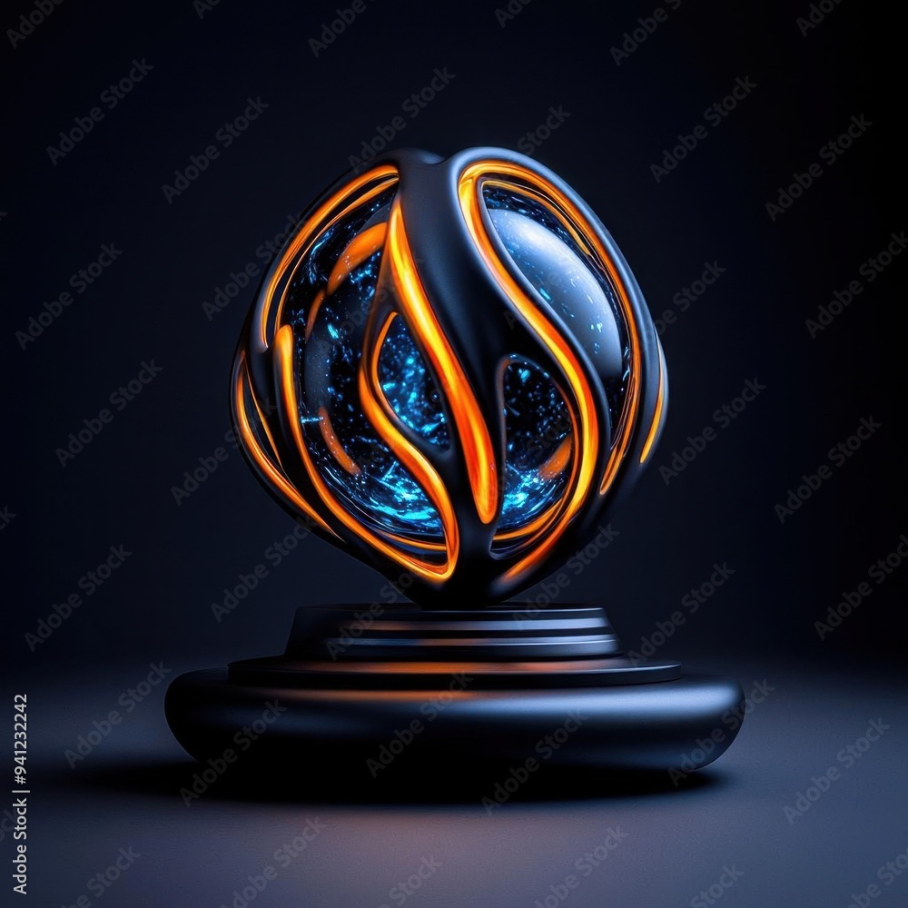 94 A levitating, glowing orb encased in a transparent geometric ...