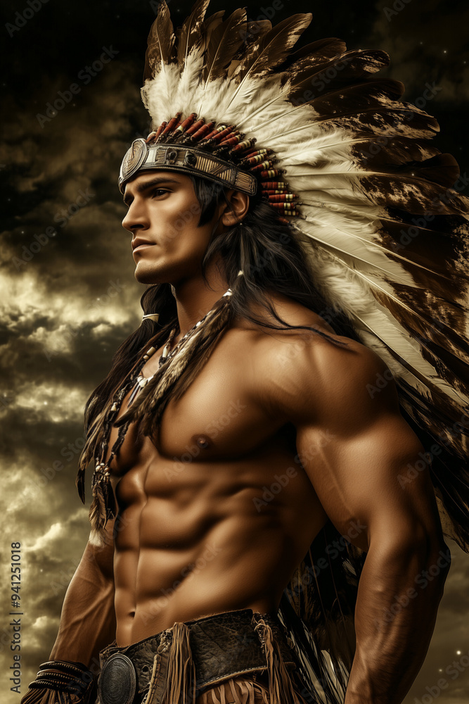 Handsome and Muscular Native American Warrior. Proud Indigenous Man ...