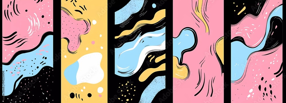 Abstract vector design with a color palette of pink, yellow, and blue ...