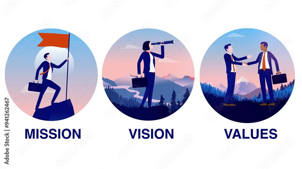 Mission vision and values vector animation - business concept graphics ...