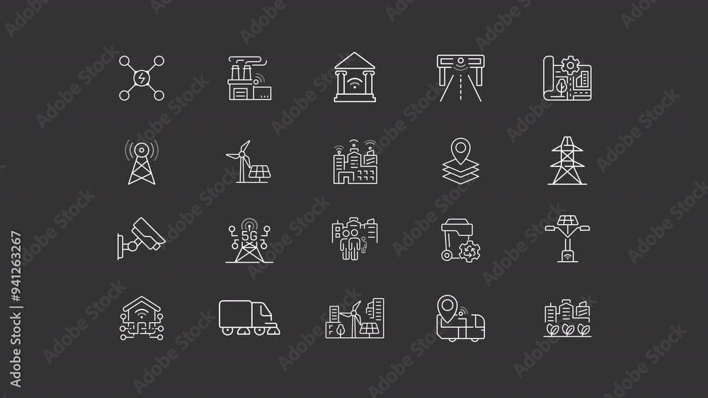 Smart city white line animations. Animated IoT icons. Internet of ...