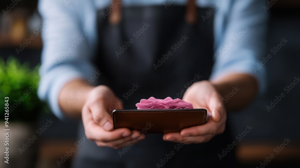 Person tipping service worker using a digital wallet, representing ...