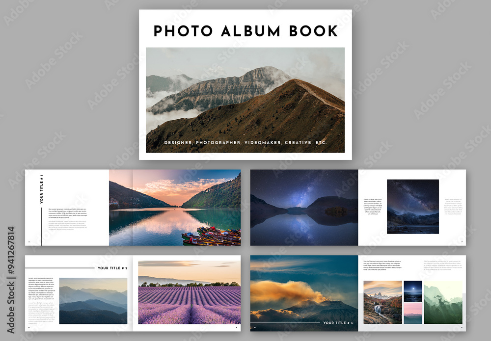 Horizontal Photo Album Book Layout Stock Template | Adobe Stock