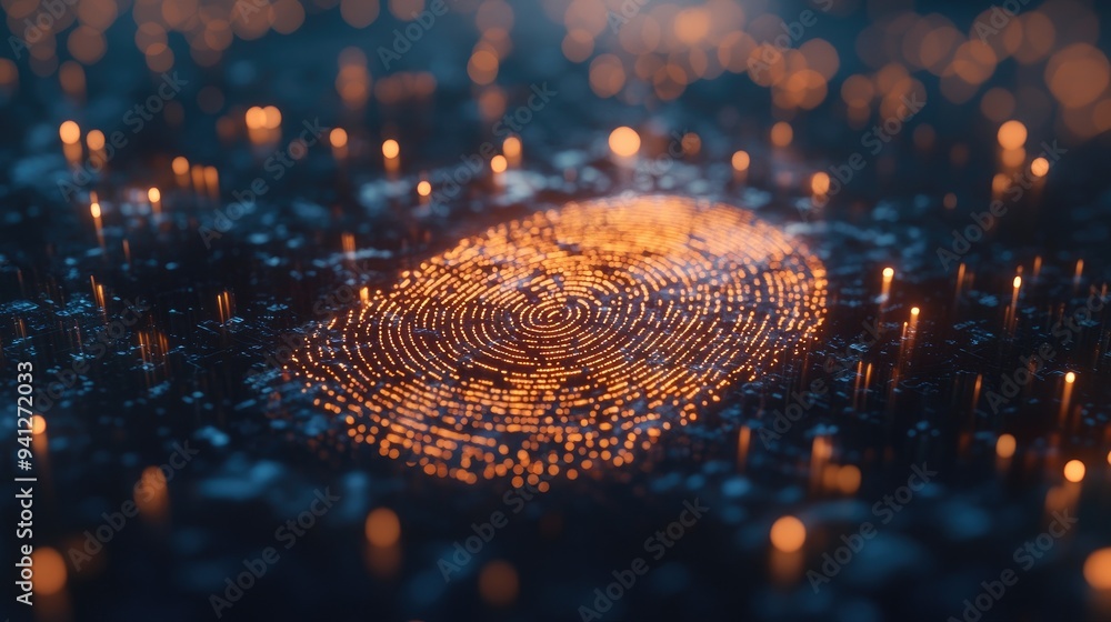 3D illustration of fingerprint scanning that enables secure access ...