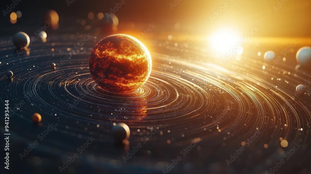 Solar system model rotating, planets orbiting around the sun, 3D ...