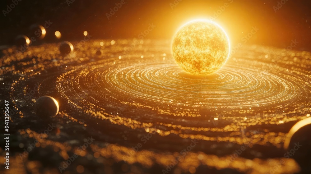 Solar system model rotating, planets orbiting around the sun, 3D ...