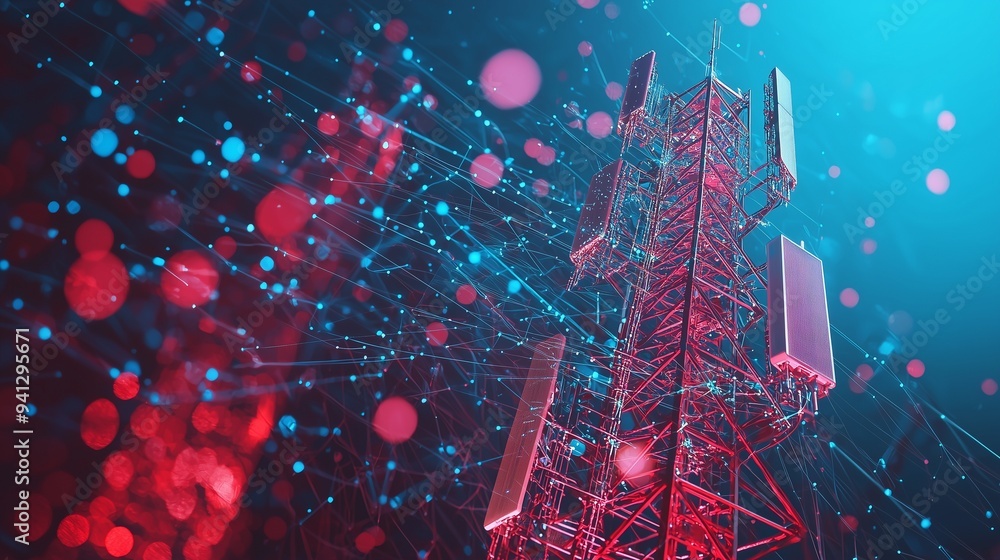 5g base station receiver on a telecommunication tower with network ...