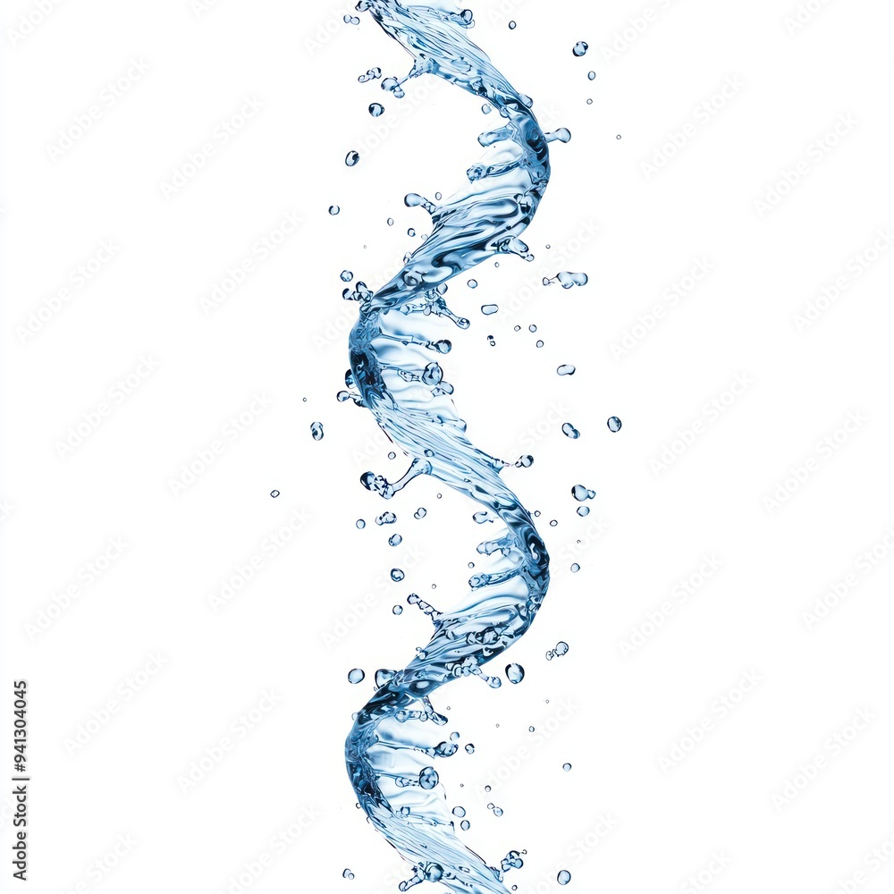DNA-Like Frozen Splash of Water Twisting Motion on White Background ...