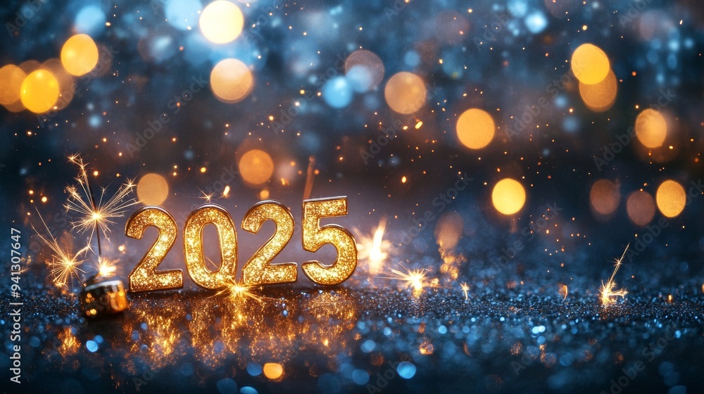 We are celebrating the new year '2025' with shining fireworks ...