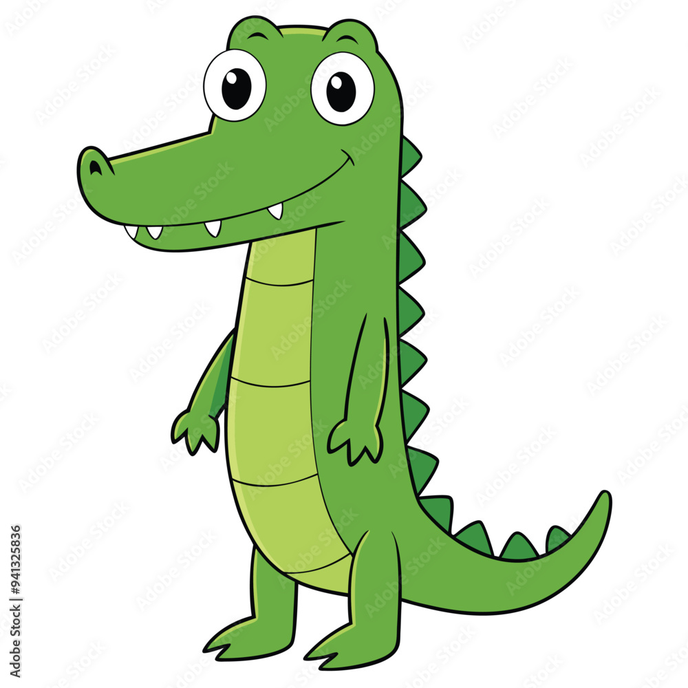 Alligator Cartoon-Style Vector Illustration in Line Art on White ...
