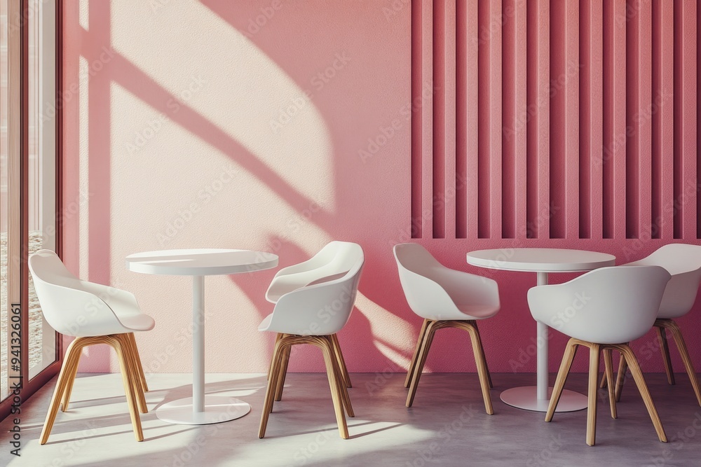 3D rendering of contemporary restaurant seating in a modern cafe with ...