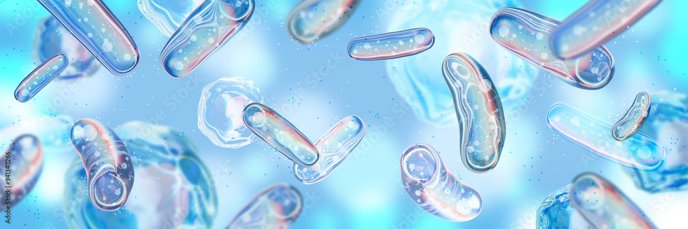 3D probiotic medical background, blue microbiota bacillus microbiology ...
