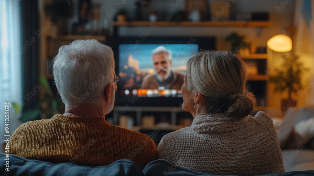 Older couple streaming a movie on their smart TV, enjoying the latest ...