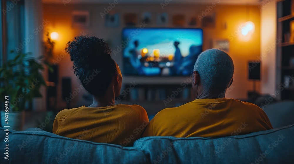 Older couple streaming a movie on their smart TV, enjoying the latest ...