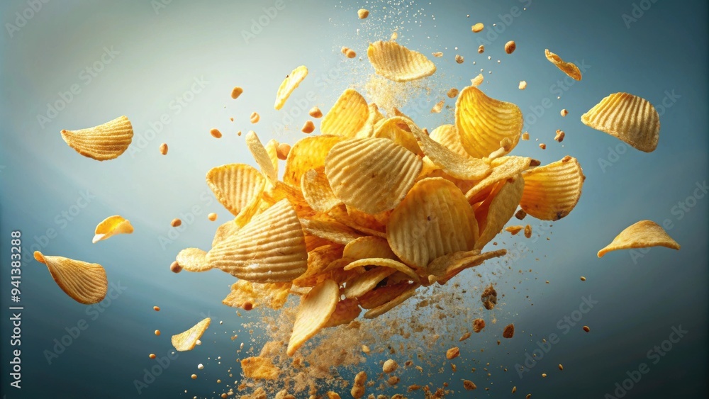 Potato chips exploding in the air, background, snack, chips, flying ...