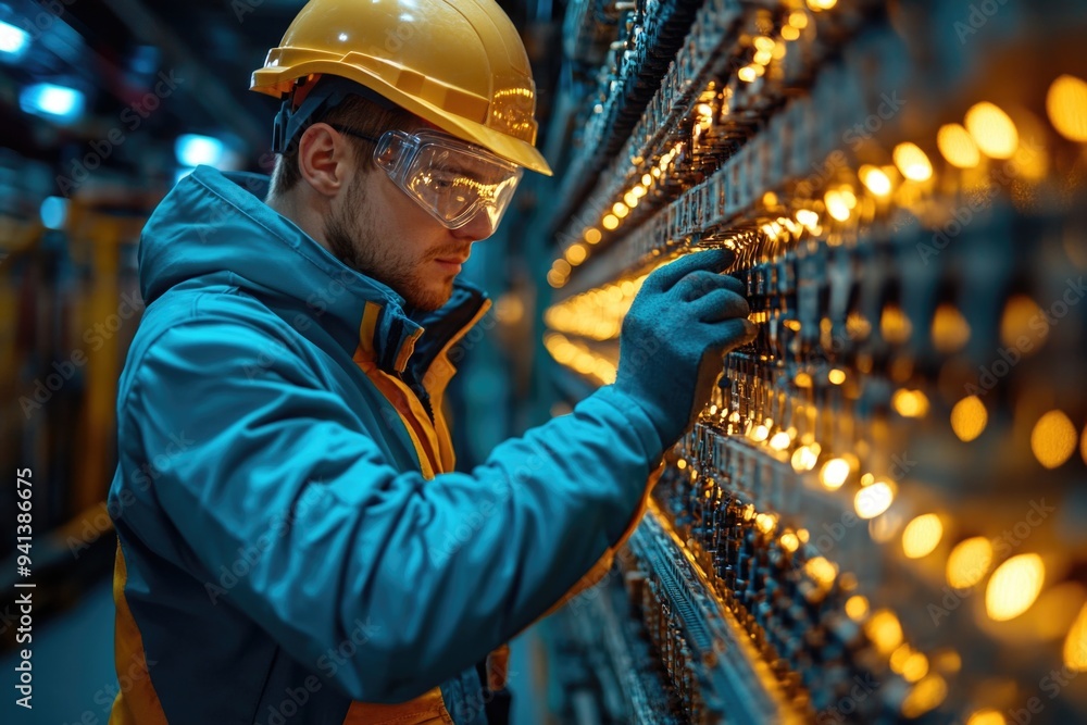 Electrical Maintenance: Engineer Checking Voltage with AC Voltmeter at ...