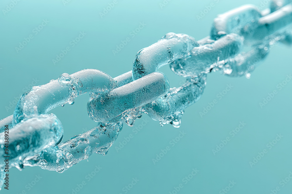 A broken chain of command diagram, isolated on a pastel mint background ...