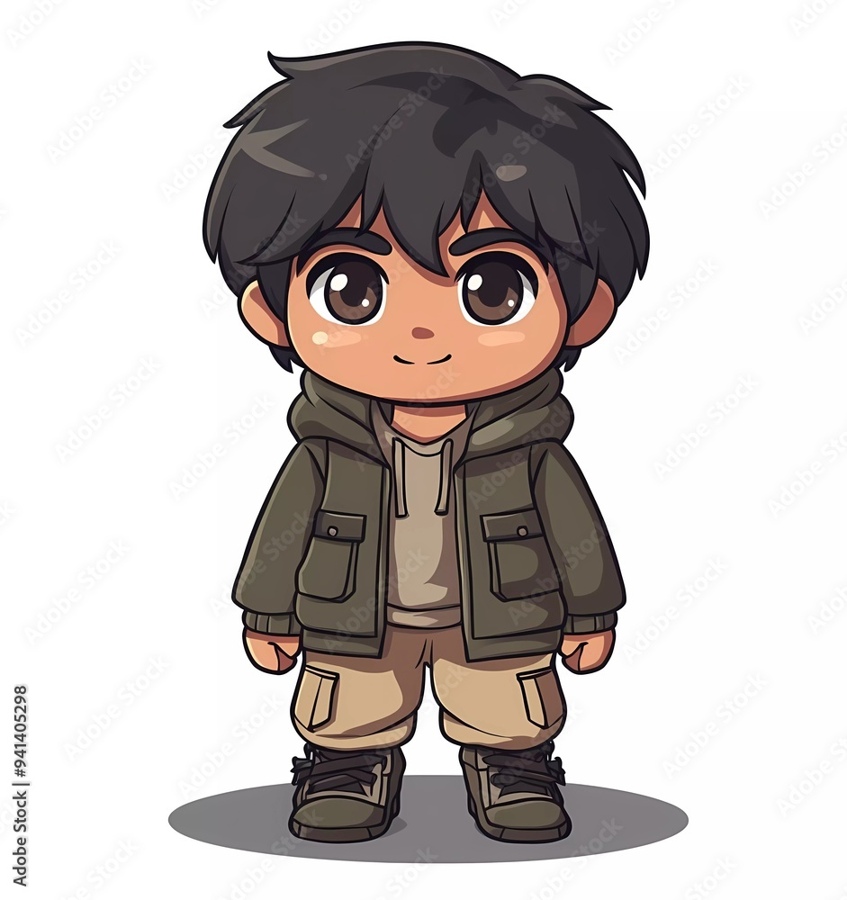 Chibi vector art-style character design of an anime boy with dark hair ...