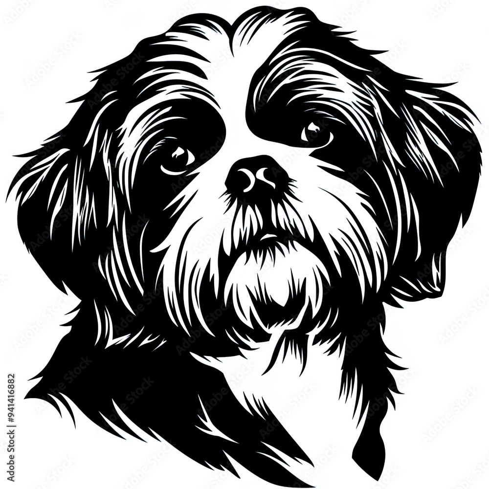Shih Tzu Dog face black silhouette, monochrome, cricut cut file, svg ...