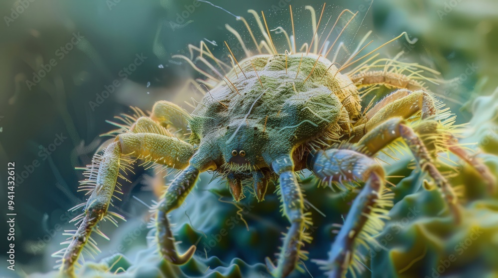 Magnified image of a dust mite, showcasing the detailed anatomy and ...