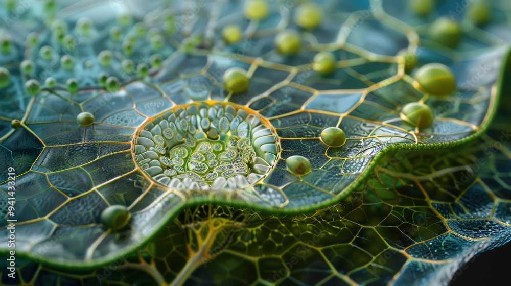 Magnified view of a leaf cell, showcasing the intricate structure of ...